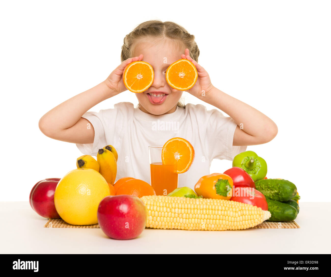 little girl with fruits and vegetables Stock Photo - Alamy