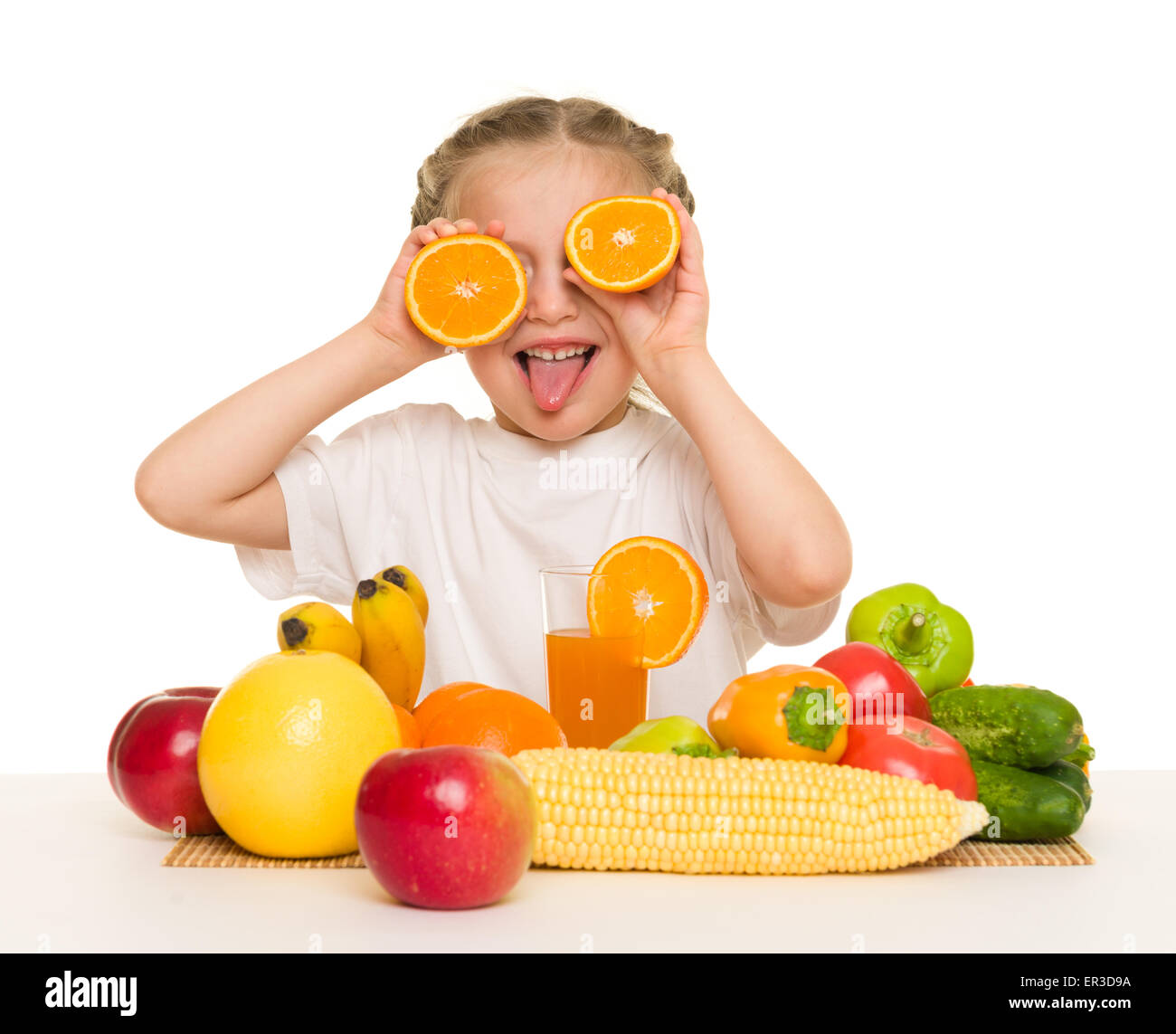 little girl with fruits and vegetables Stock Photo - Alamy