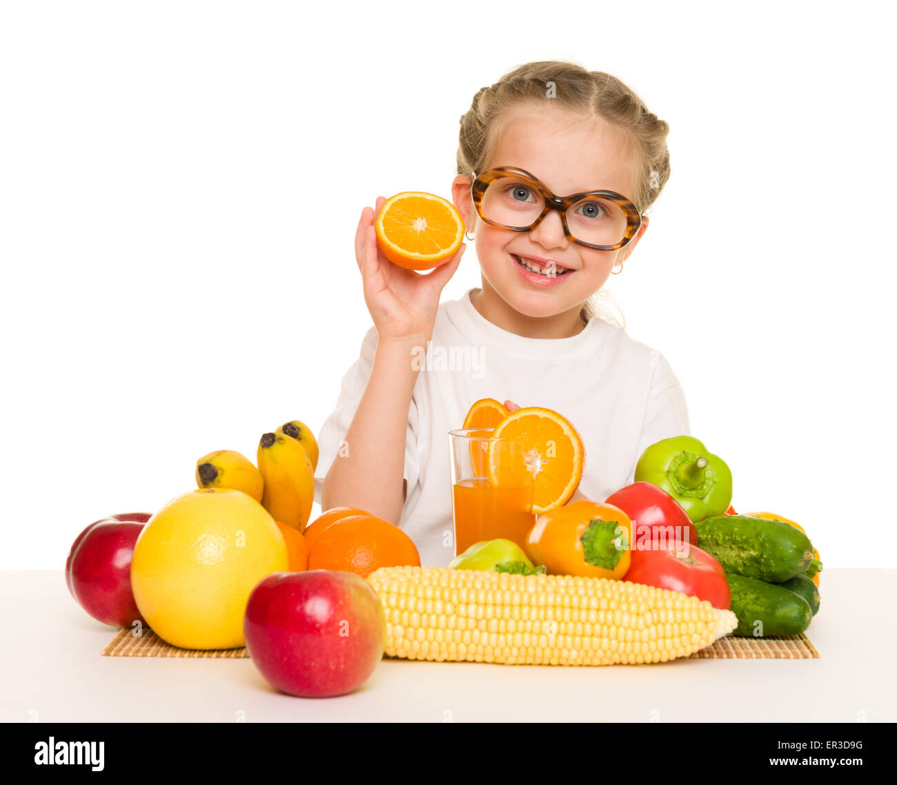 little girl with fruits and vegetables Stock Photo - Alamy