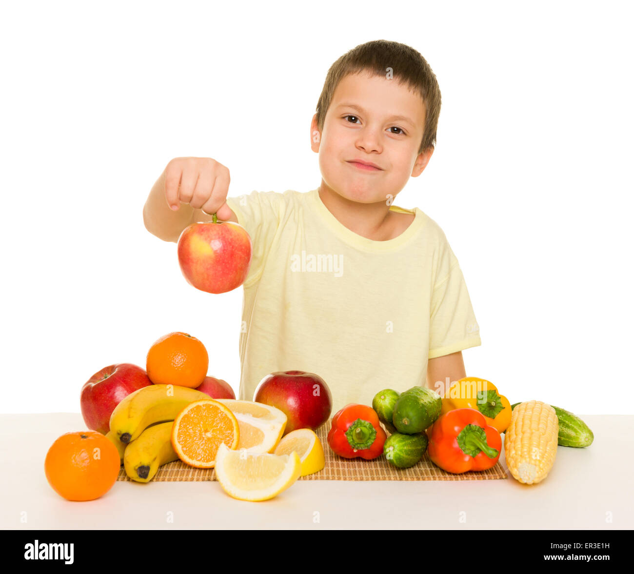 boy with fruits and vegetables Stock Photo - Alamy