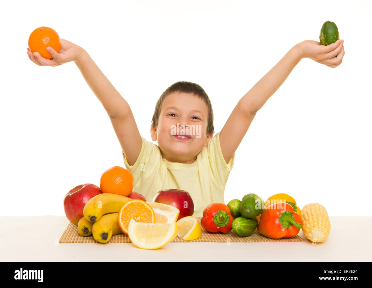 boy with fruits and vegetables Stock Photo - Alamy
