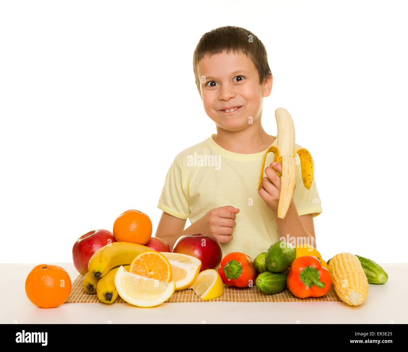 boy with fruits and vegetables Stock Photo - Alamy