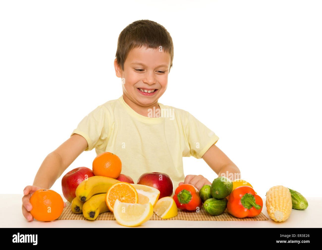 boy with fruits and vegetables Stock Photo - Alamy
