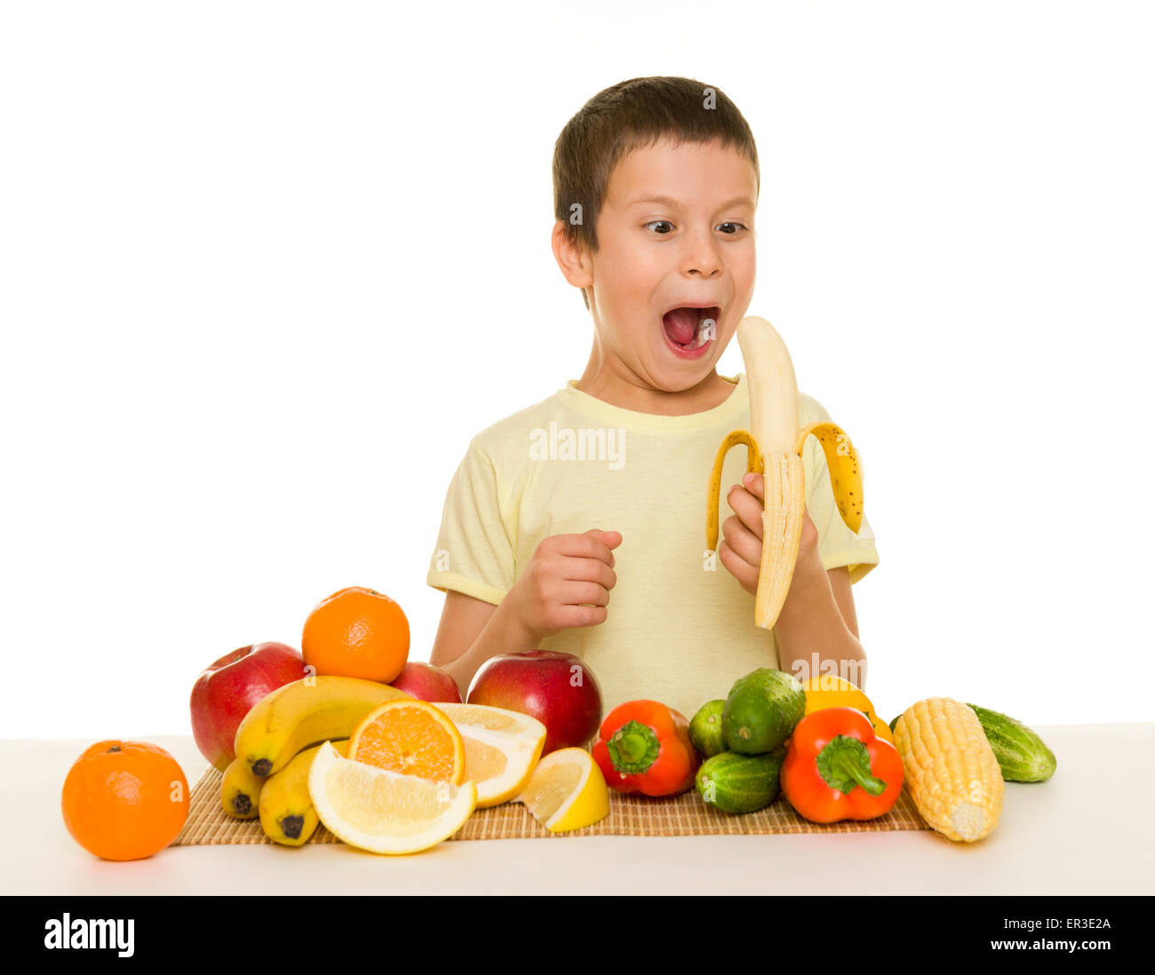 boy with fruits and vegetables Stock Photo - Alamy