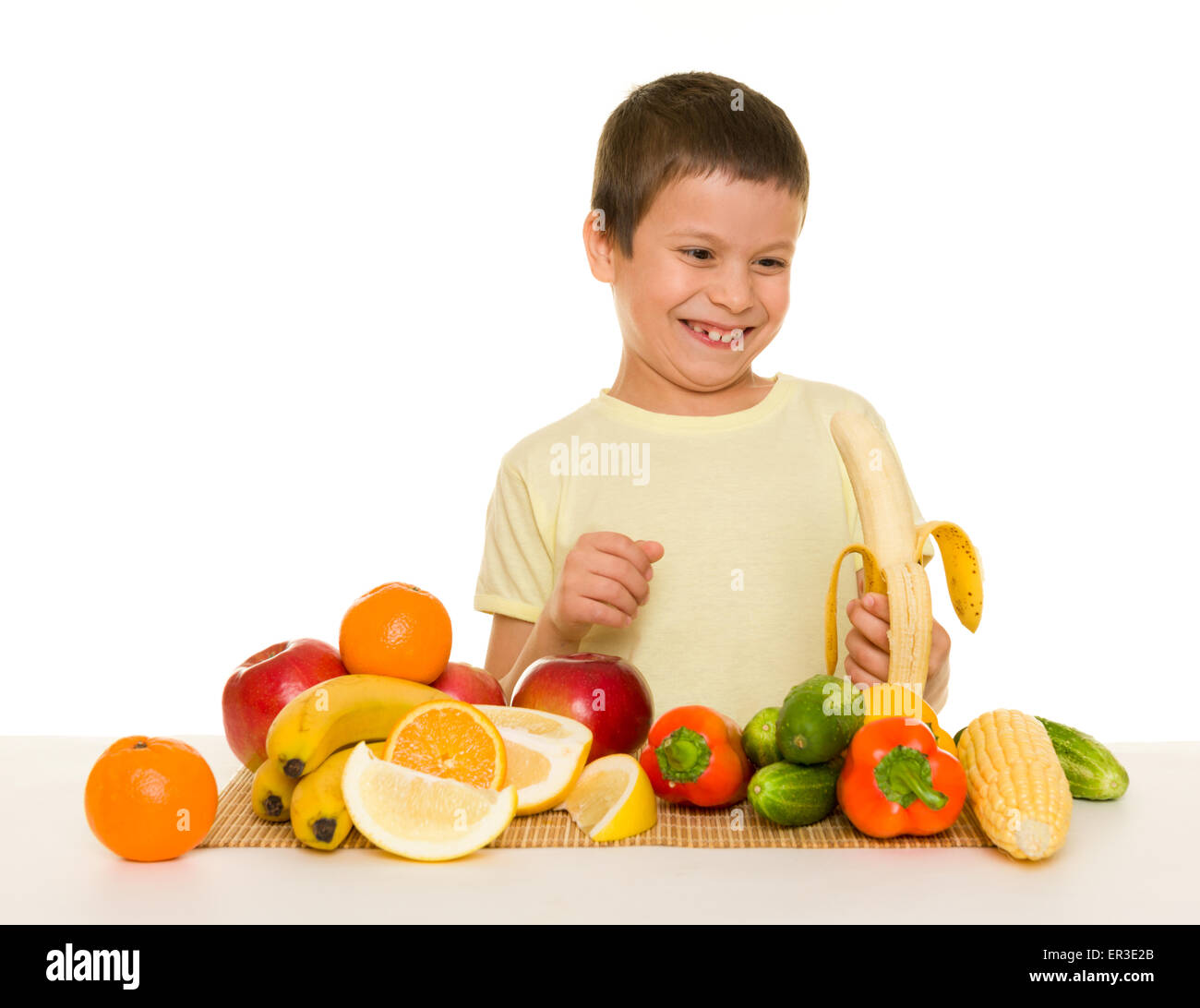 boy with fruits and vegetables Stock Photo - Alamy