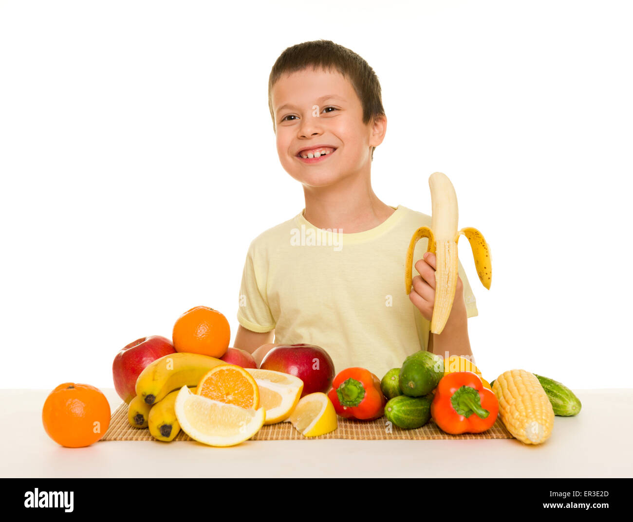 boy with fruits and vegetables Stock Photo - Alamy