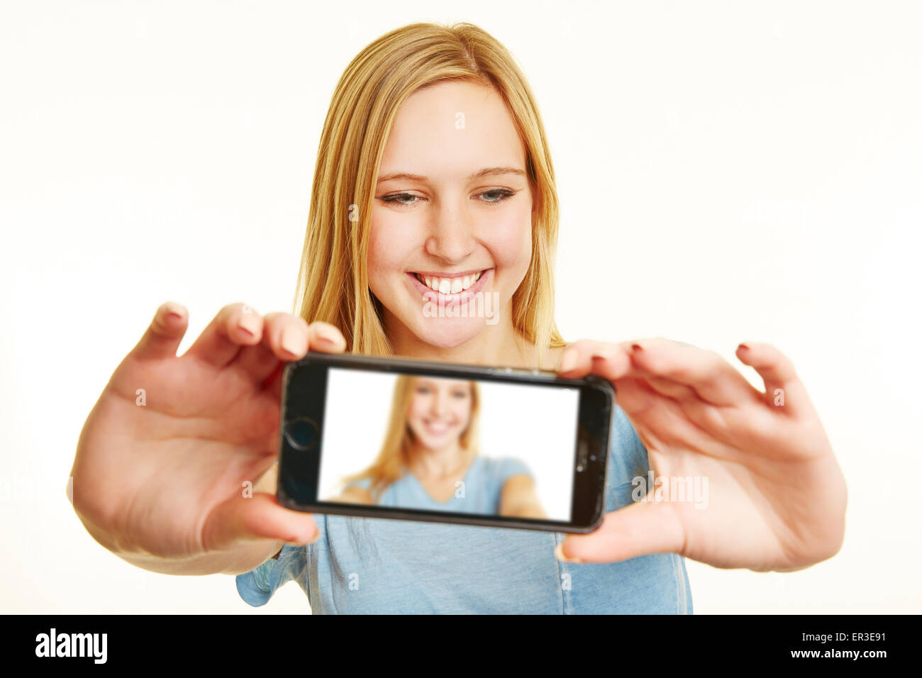 Beautiful blonde girl taking selfie hi-res stock photography and images ...