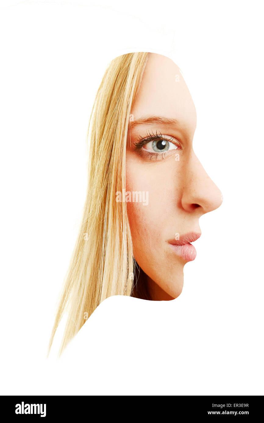Front and side view of face of a young blonde woman Stock Photo - Alamy