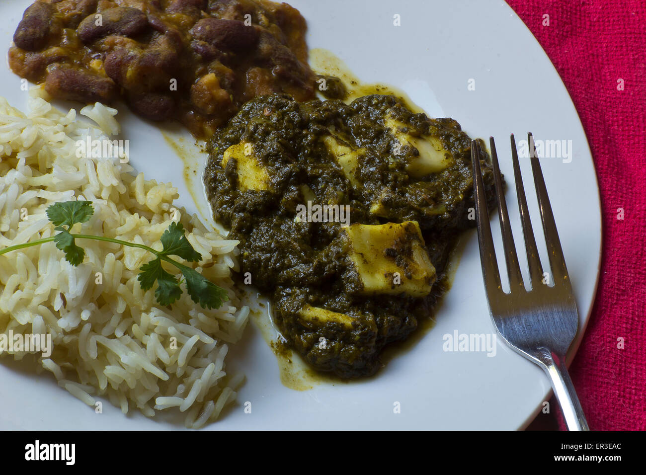 Sag Paneer - authentic Indian food with basmati rice and bean curry ...