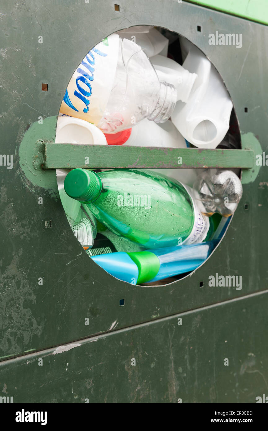 Overflowing entrance full up metal waste container for recycled plastic ...