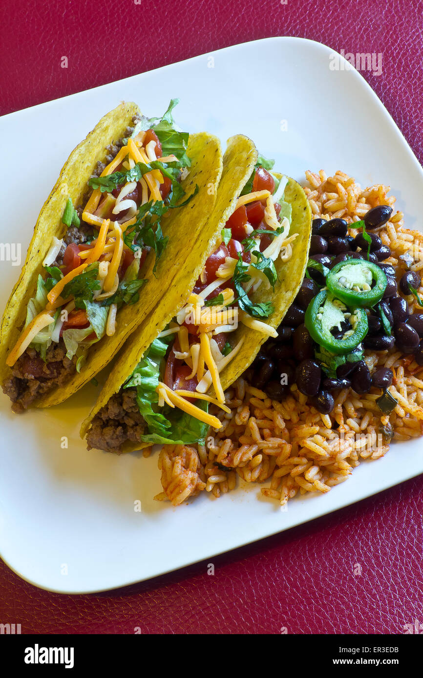 Mexican tacos with rice, black beans, and jalapenos Stock Photo - Alamy