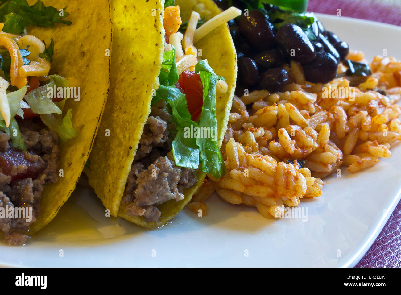 Mexican tacos with rice, black beans, and jalapenos Stock Photo - Alamy