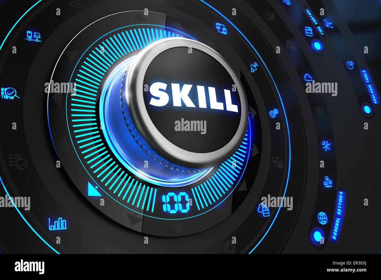 Skill Controller on Black Control Console Stock Photo - Alamy