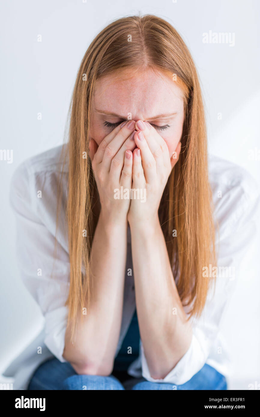 Woman anxiety crying hi-res stock photography and images - Alamy