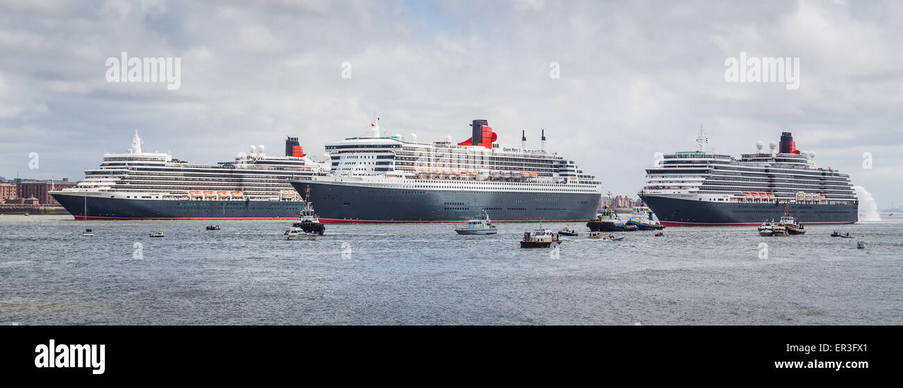 Close-up of the Three Queens of the Cunard fleet Stock Photo - Alamy