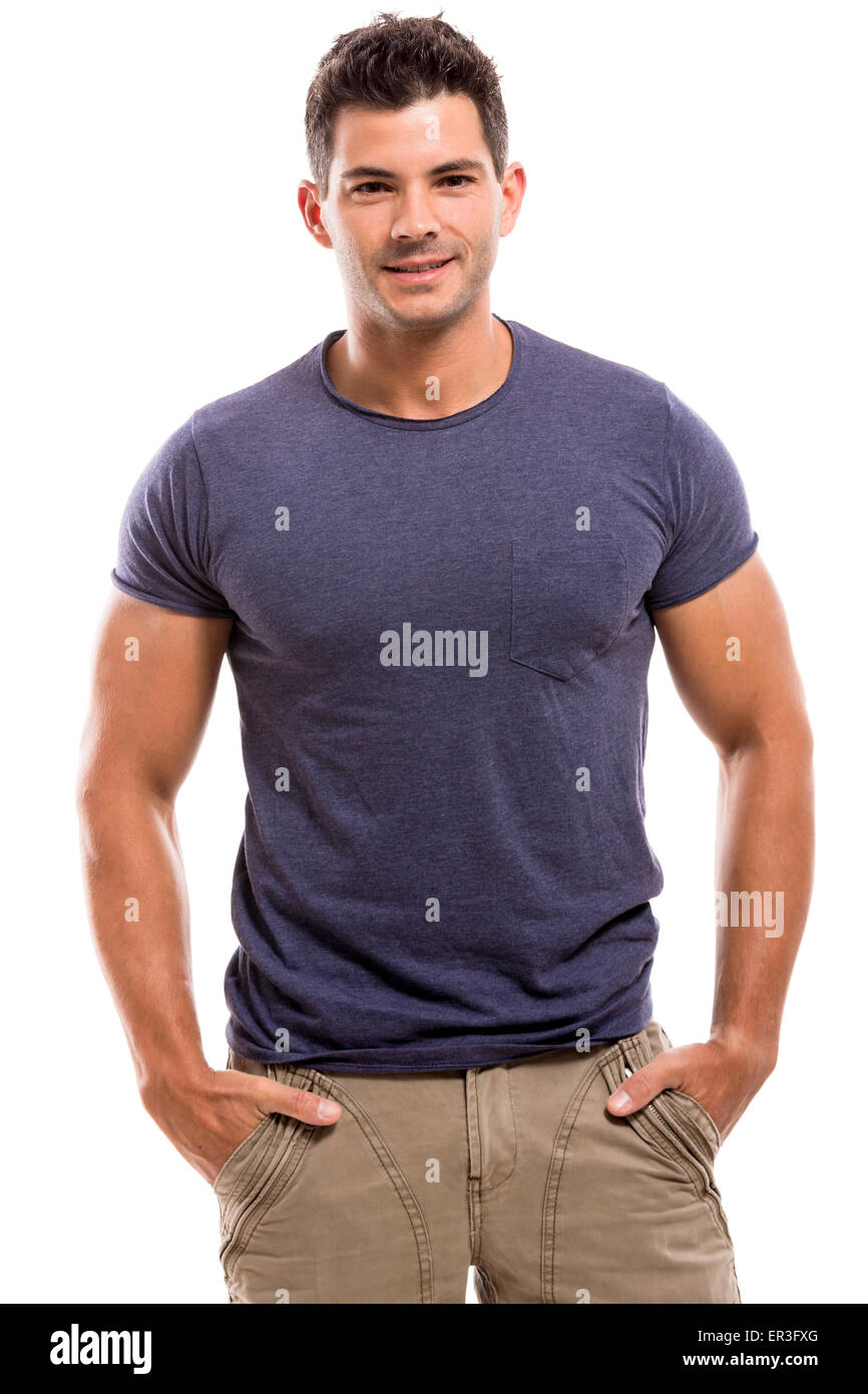 Portrait of a handsome latin man, isolated over a white background ...