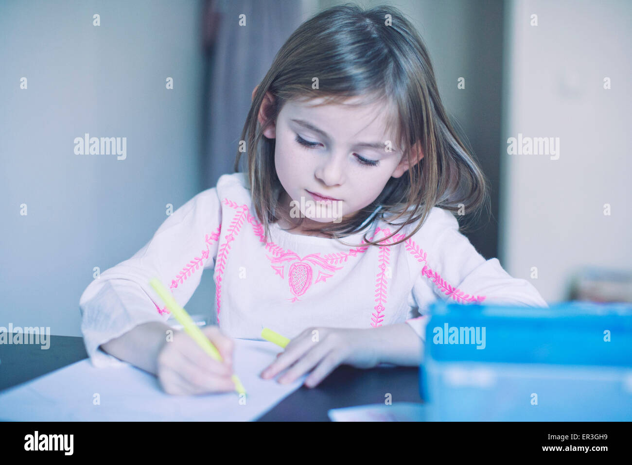 Girl writing in notebook Stock Photo - Alamy