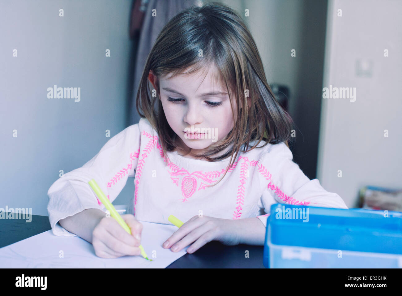 Children writing engrossed hi-res stock photography and images - Alamy