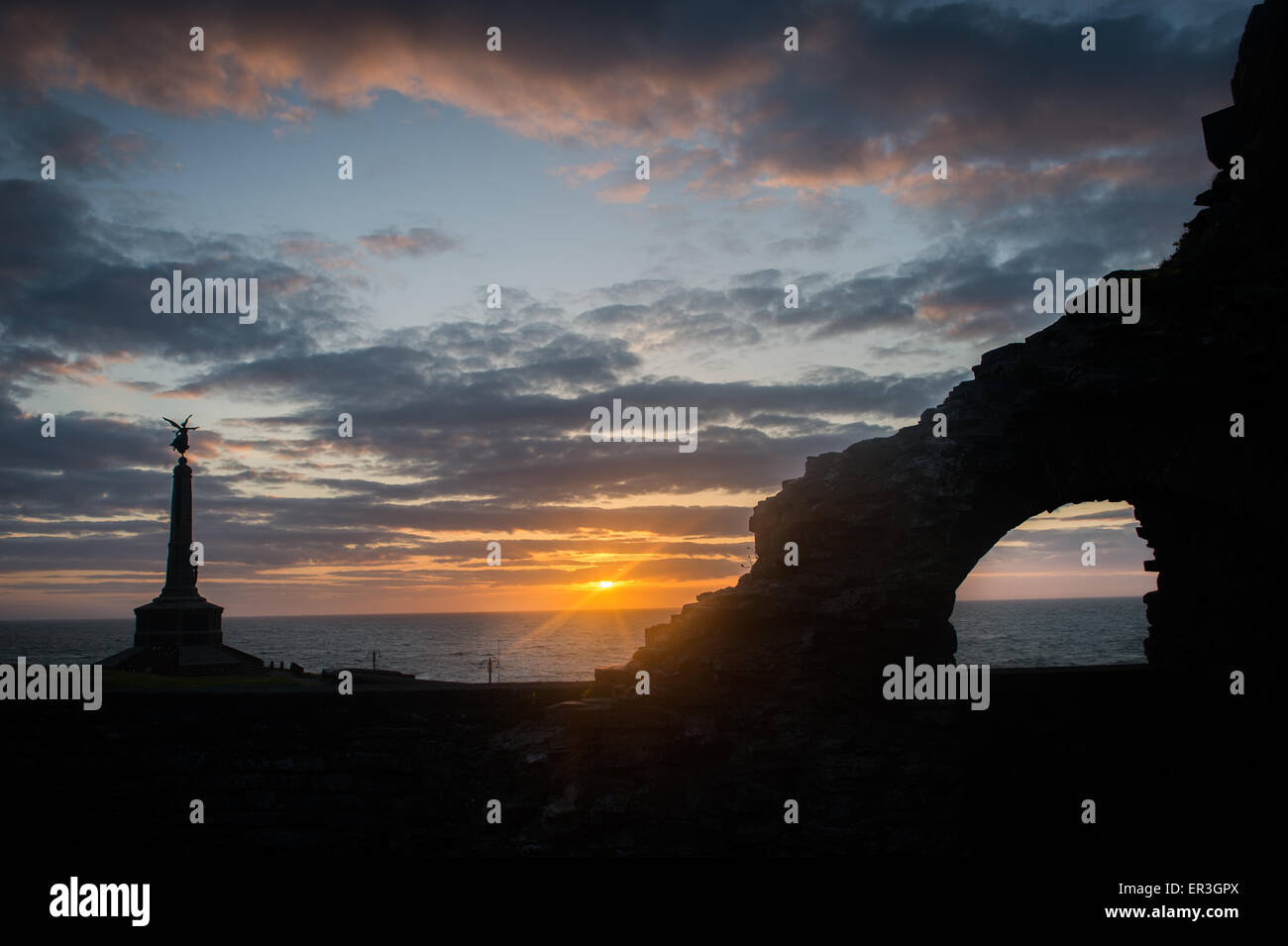 A beautiful sunset at Aberystwyth looking towards Ireland Stock Photo ...