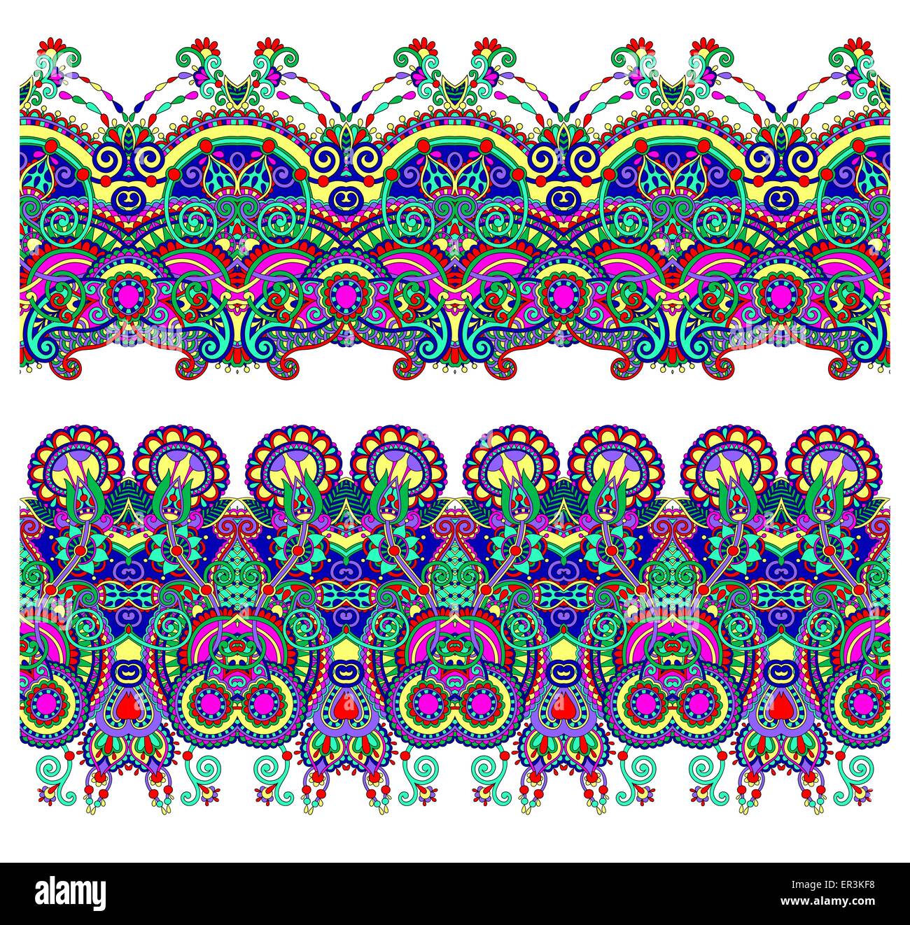 seamless ethnic floral paisley stripe pattern, border set Stock Vector ...