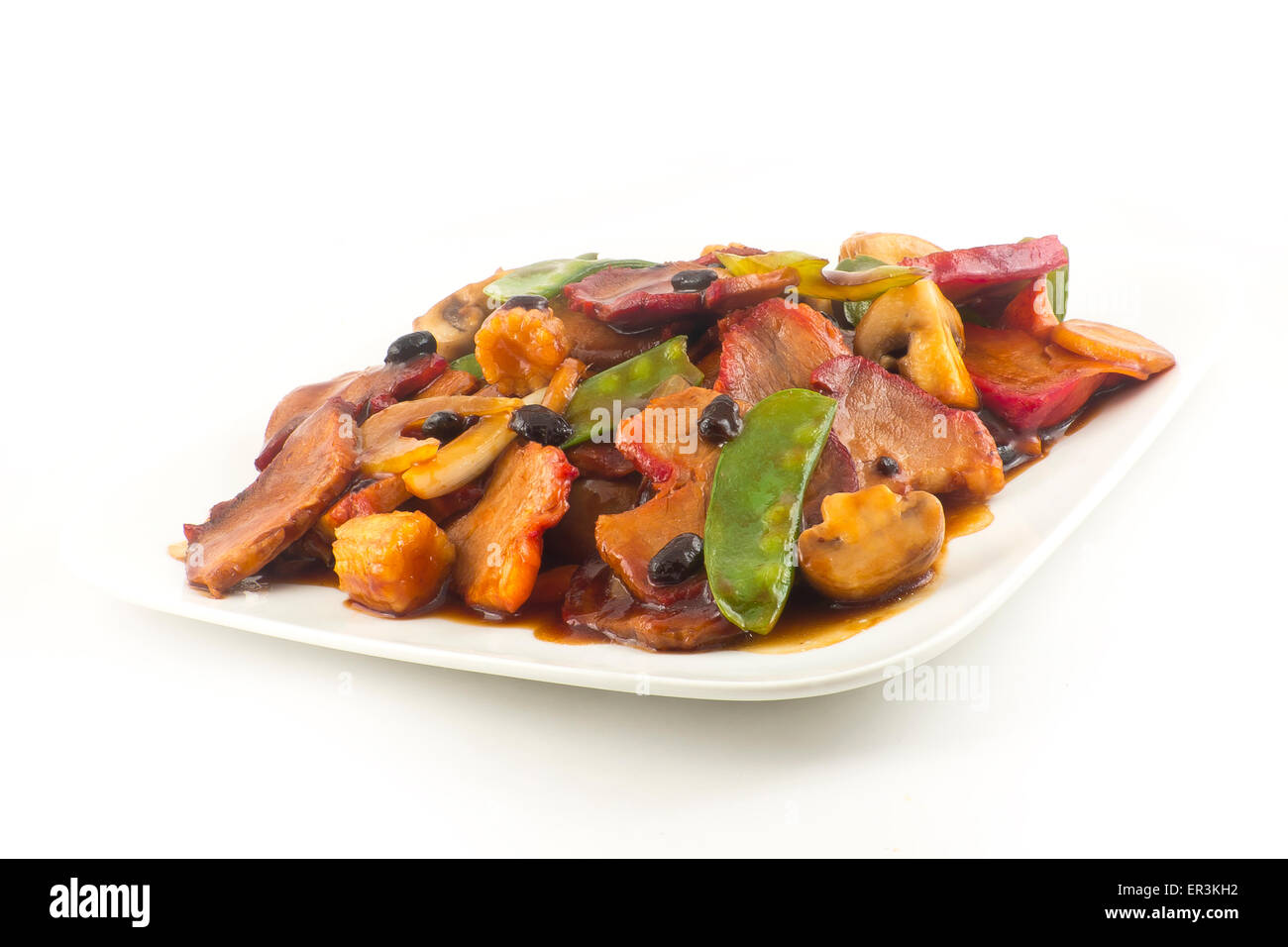 Chinese pork and sauteed mixed chinese vegetables with black bean sauce ...