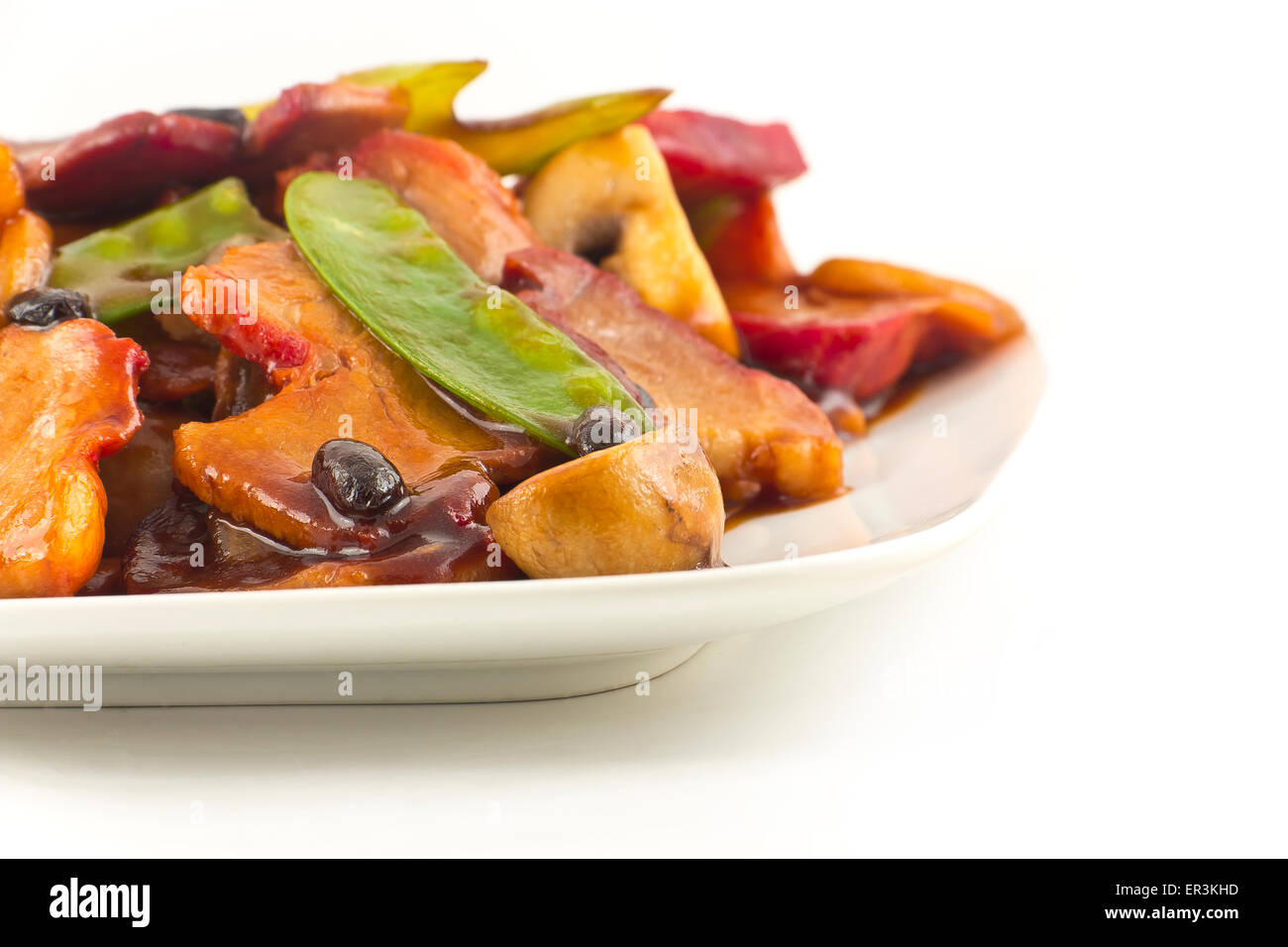 Chinese pork and sauteed mixed chinese vegetables with black bean sauce ...