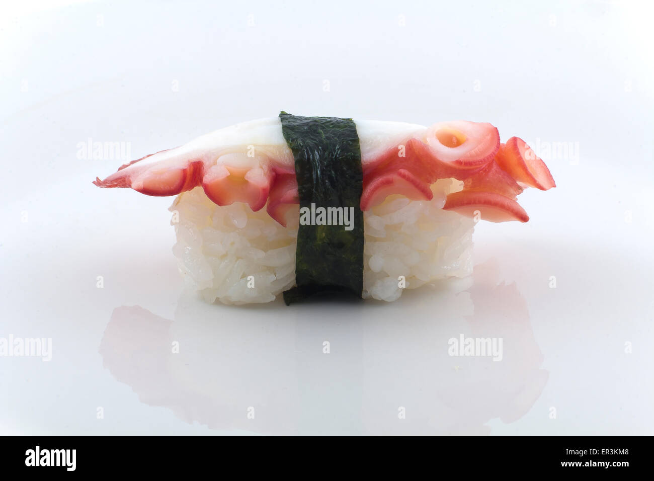 Octopus sushi isolated on white background with reflection Stock Photo ...