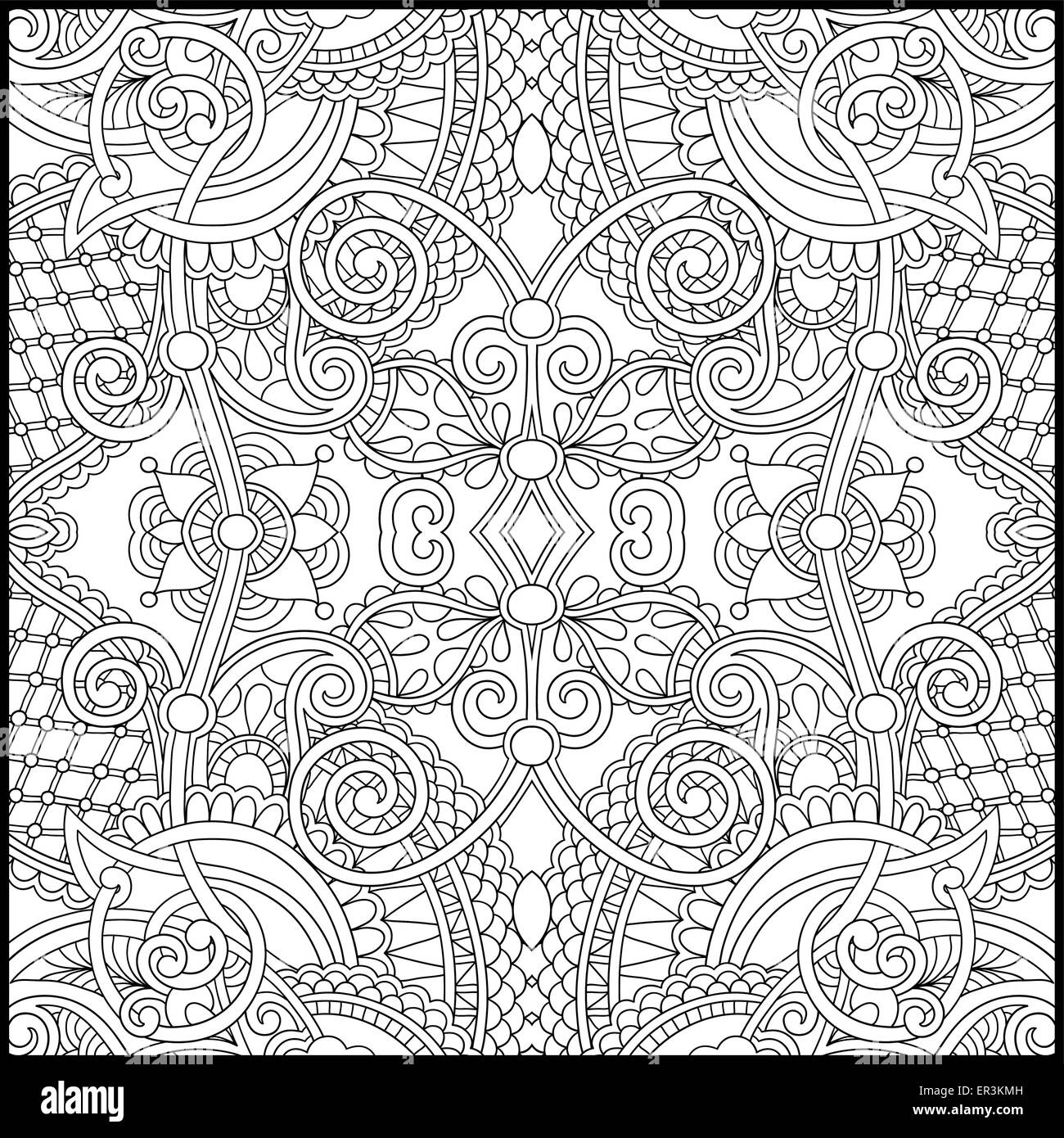 unique coloring book square page for adults - floral authentic c Stock ...