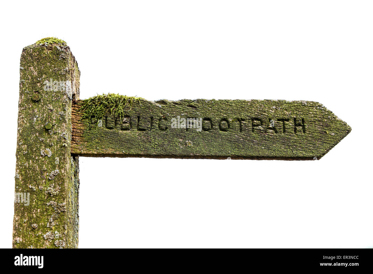 A cut out of a public footpath wooden sign post Stock Photo - Alamy