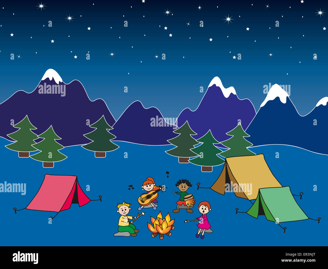 illustration of camping in the night Stock Photo - Alamy