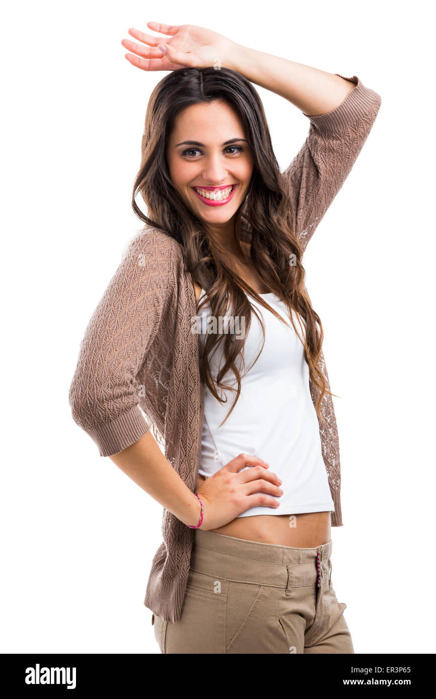 Beautiful woman laughing, isolated on white Stock Photo - Alamy