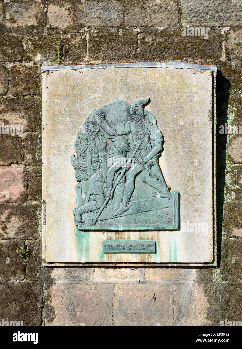 A plaque depicting Robin Hood and Little John - which is affixed to the ...