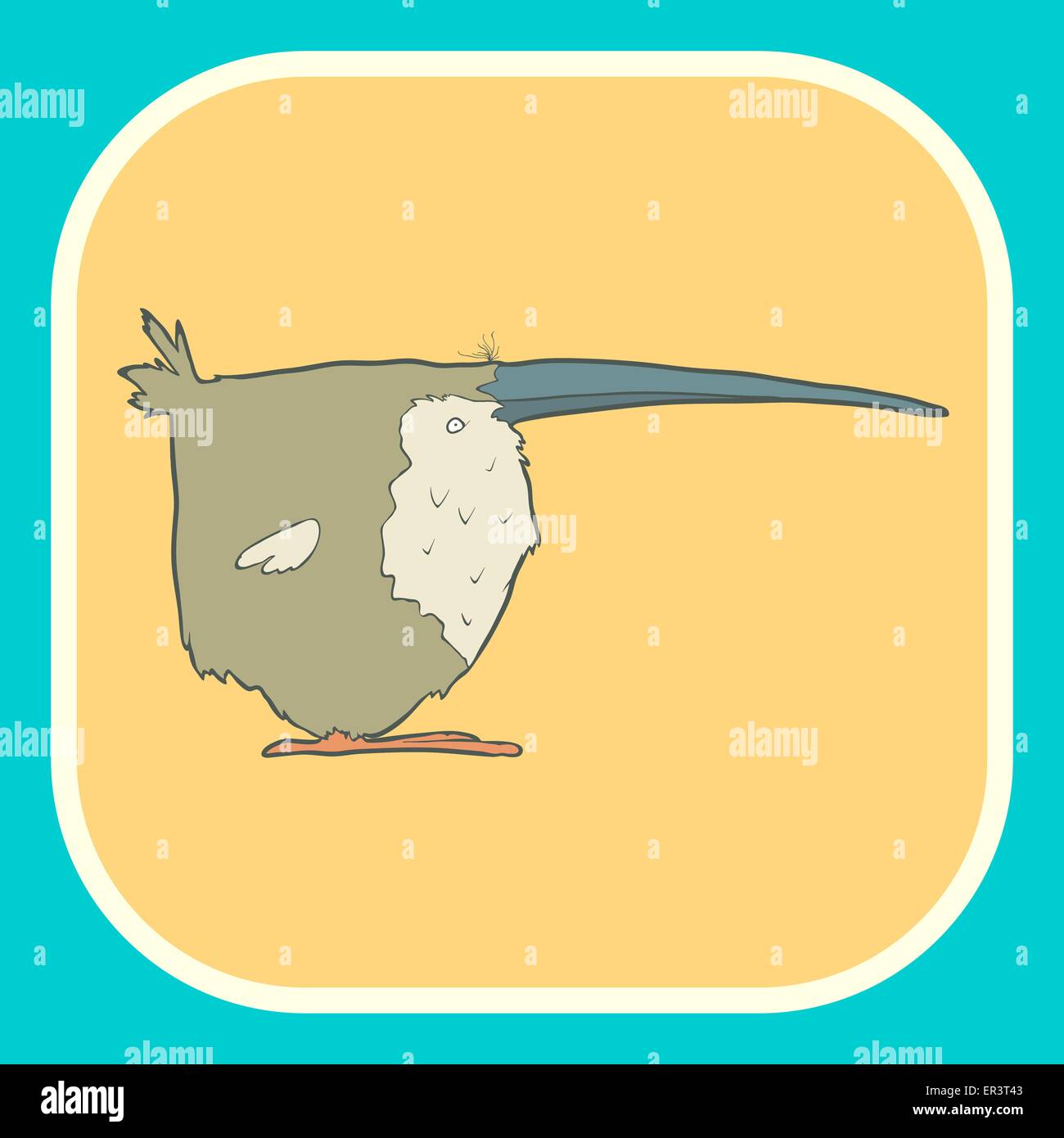 Illustration hand drawn vector retro cartoon bird on flat square ...