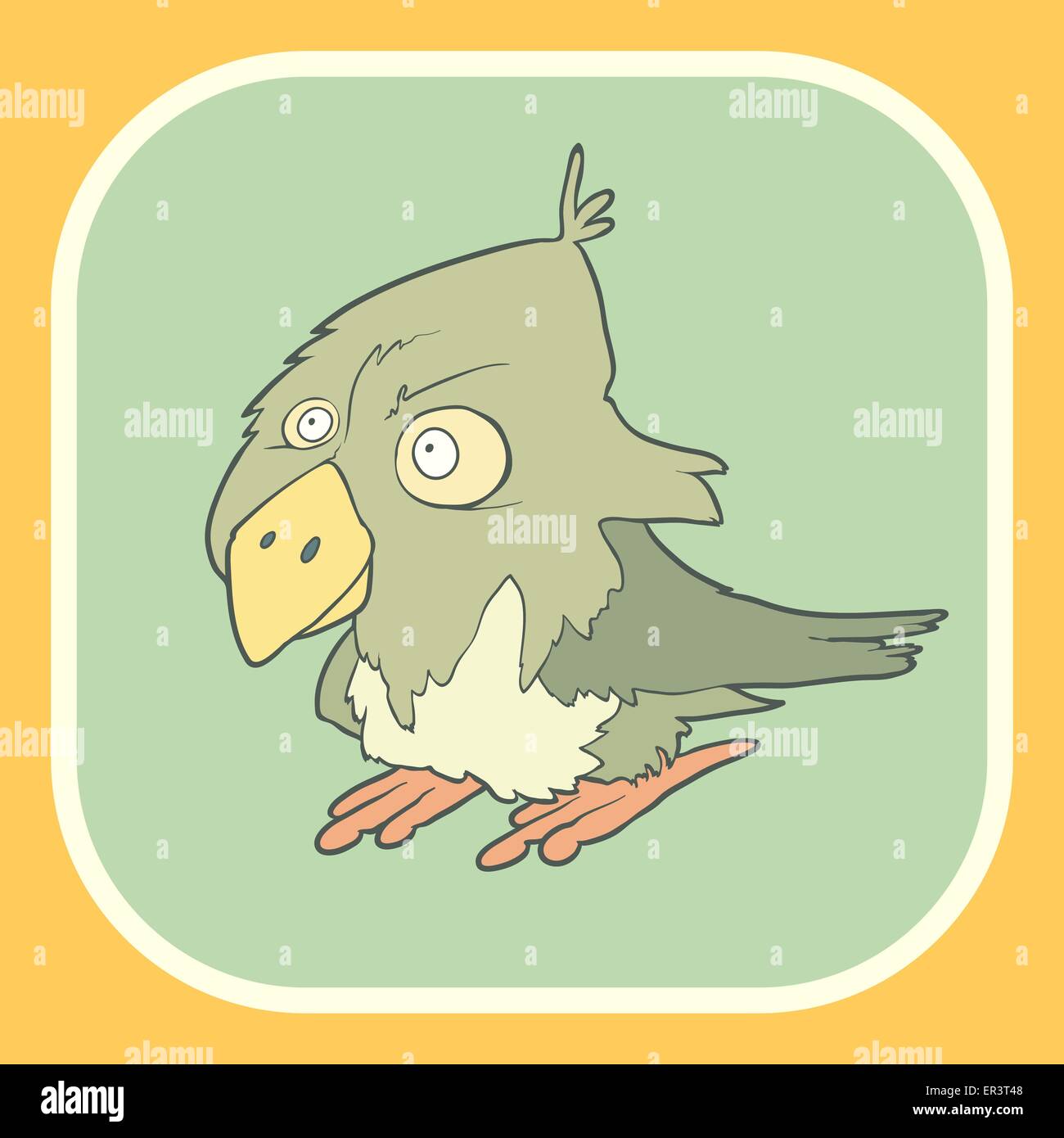Illustration hand drawn vector retro cartoon bird on flat square ...