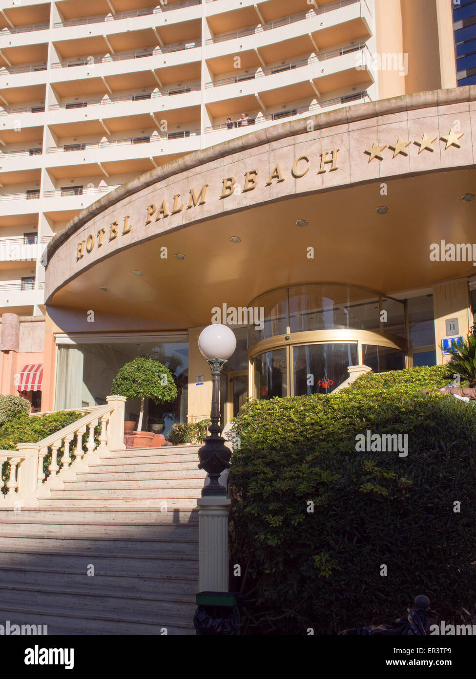 The front reception entrance of the Hotel Palm Beach in the Spanish ...
