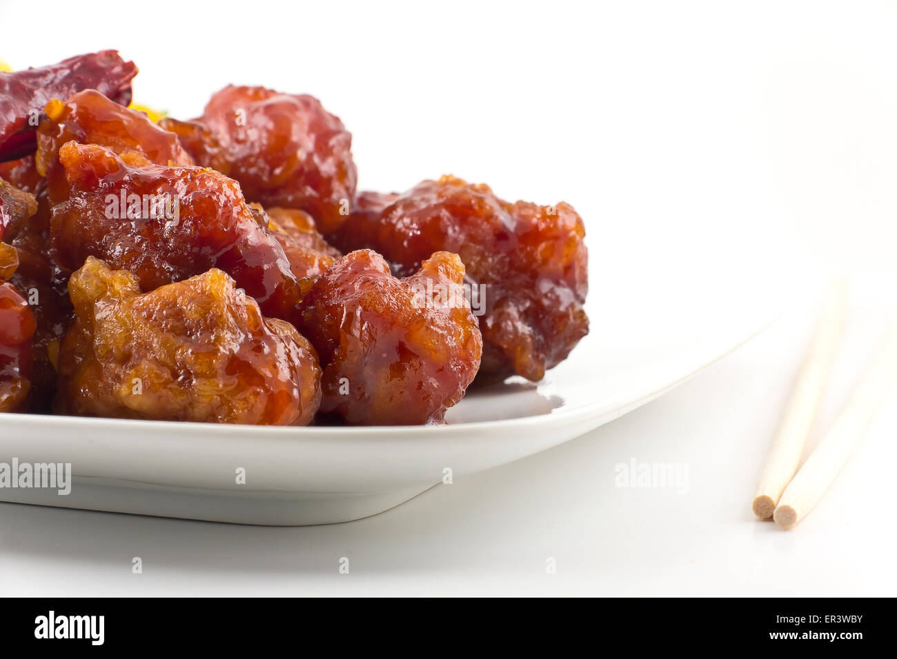 hot and spicy General Tso's Chicken chinese food takeout Stock Photo ...