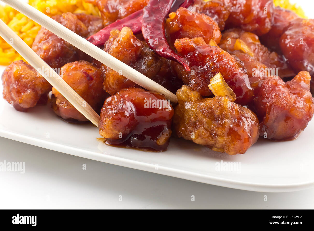 hot and spicy General Tso's Chicken chinese food takeout Stock Photo ...