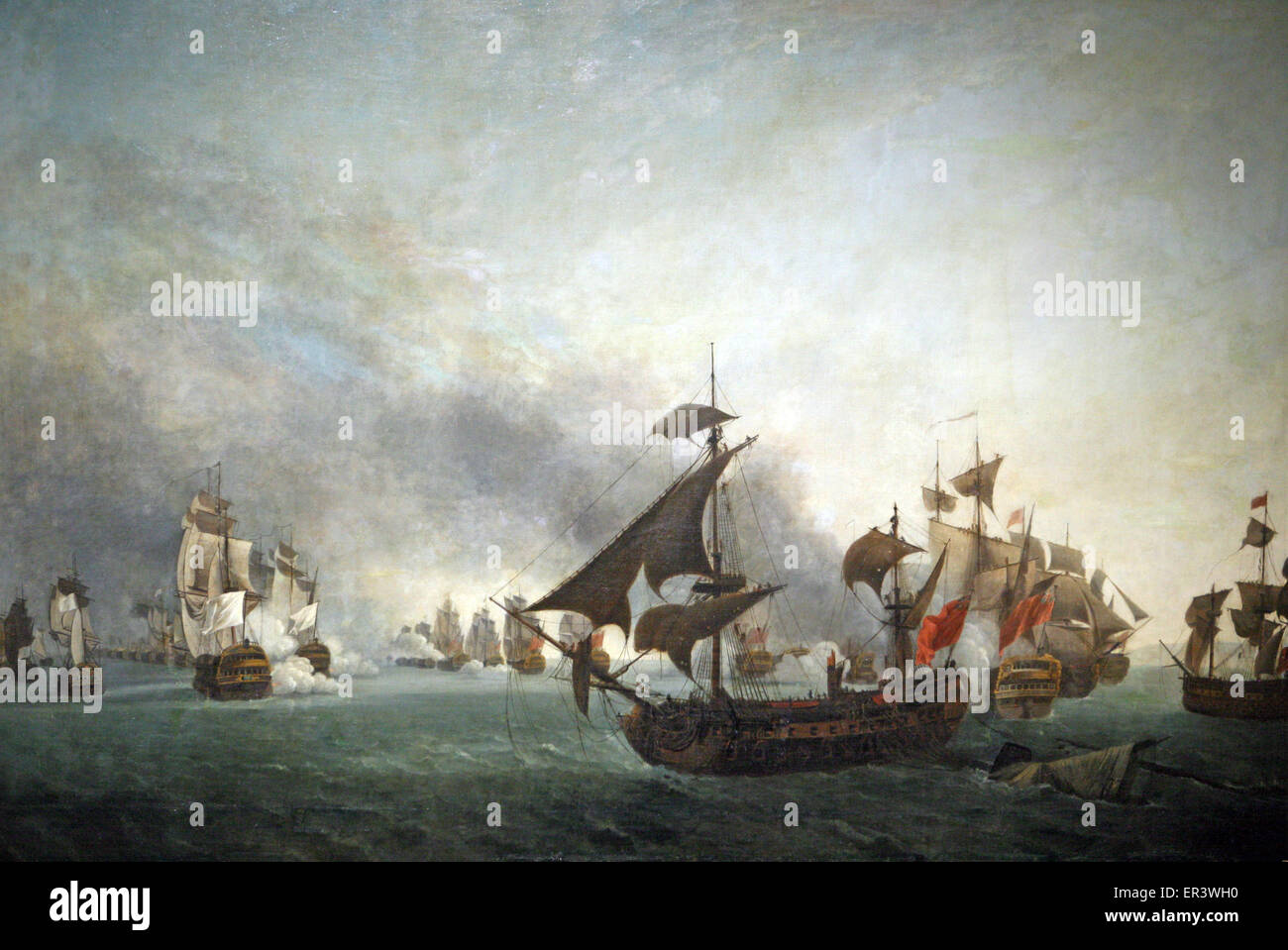 A painting of the Battle of Grenada, a naval engagement that took place ...
