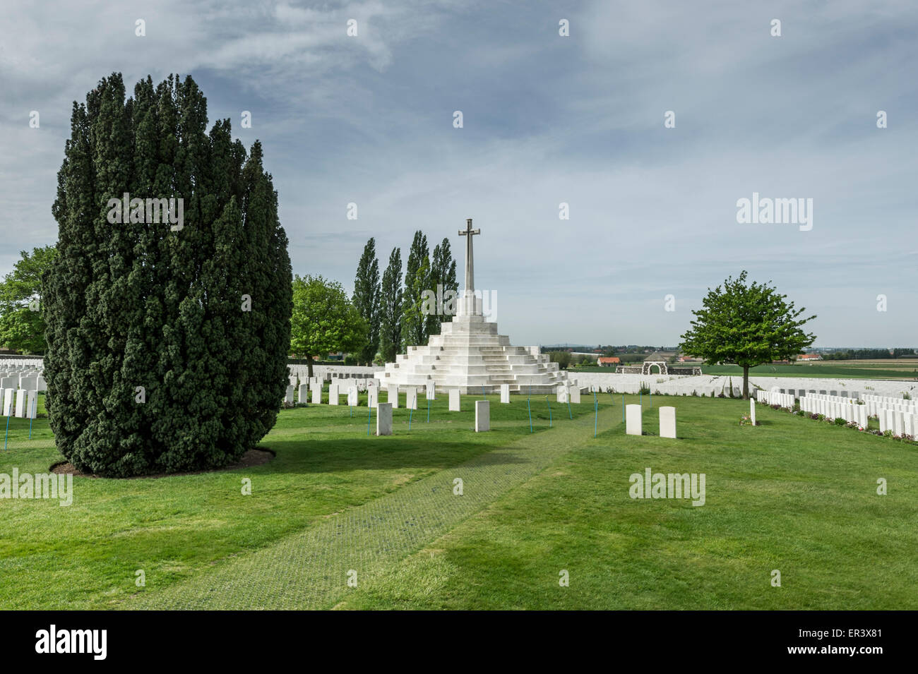 Tyne Cot Military Cemetery Cross of Sacrifice where once stood the Tyne ...