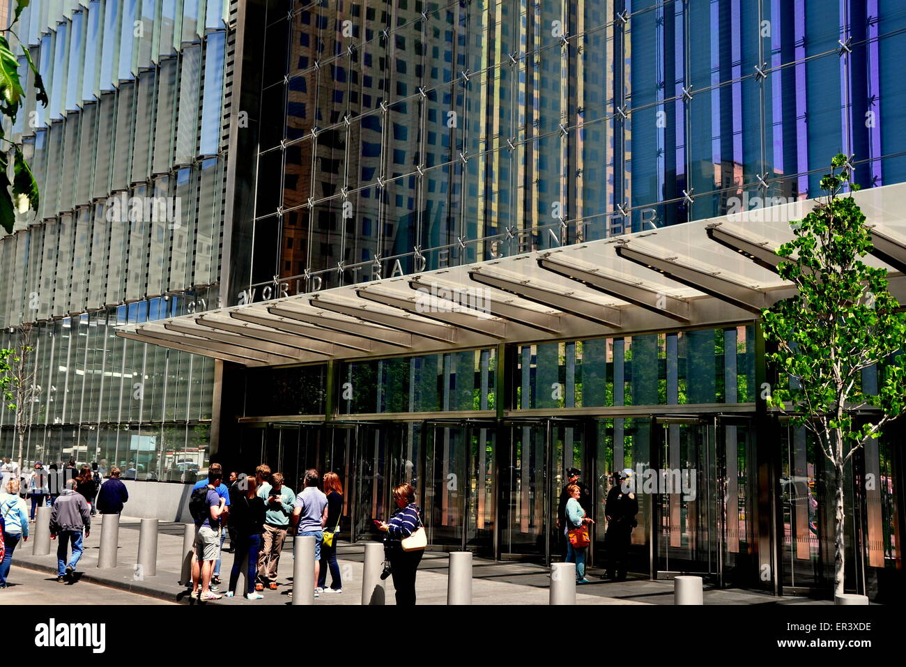 New York City: Two cops guard the south front entrance to One World ...