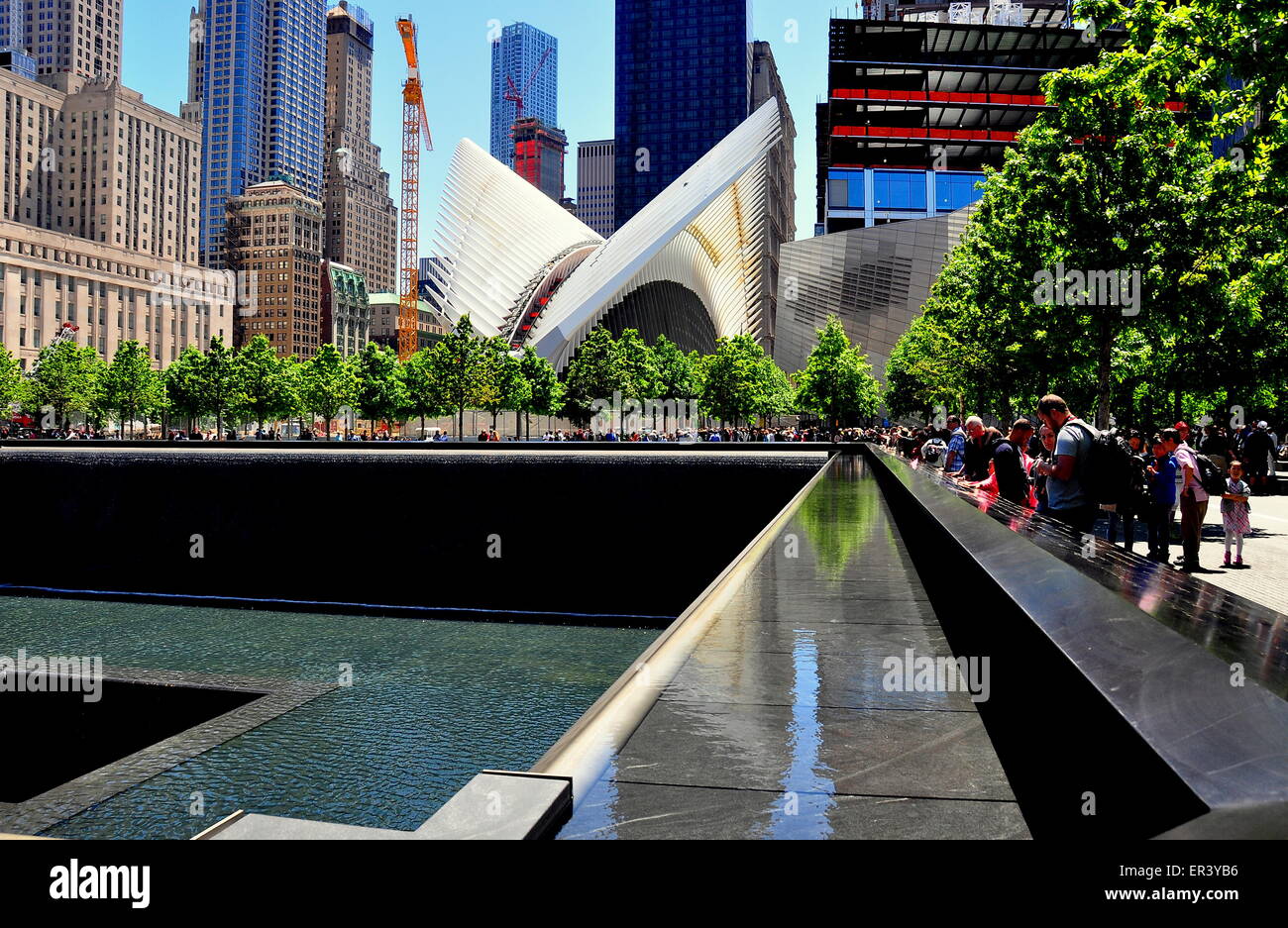 New York City: 9/11 Memorial north tower footprint with cascading ...