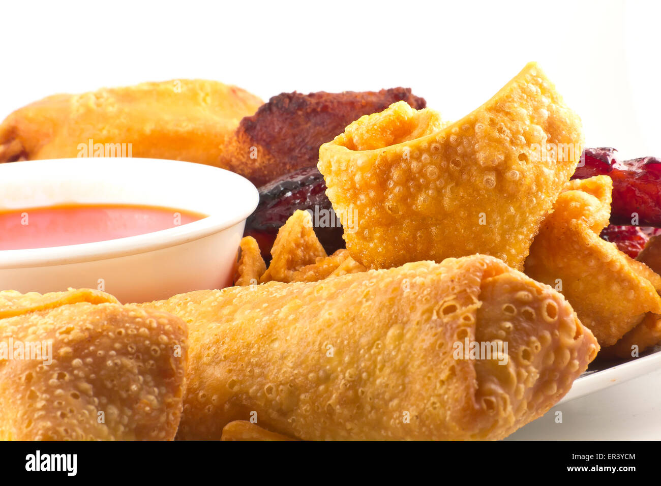 Pu pu platter with crab rangoon, egg rolls, fried chicken, BBQ Beef ...