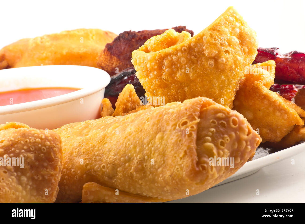 Pu pu platter with crab rangoon, egg rolls, fried chicken, BBQ Beef ...