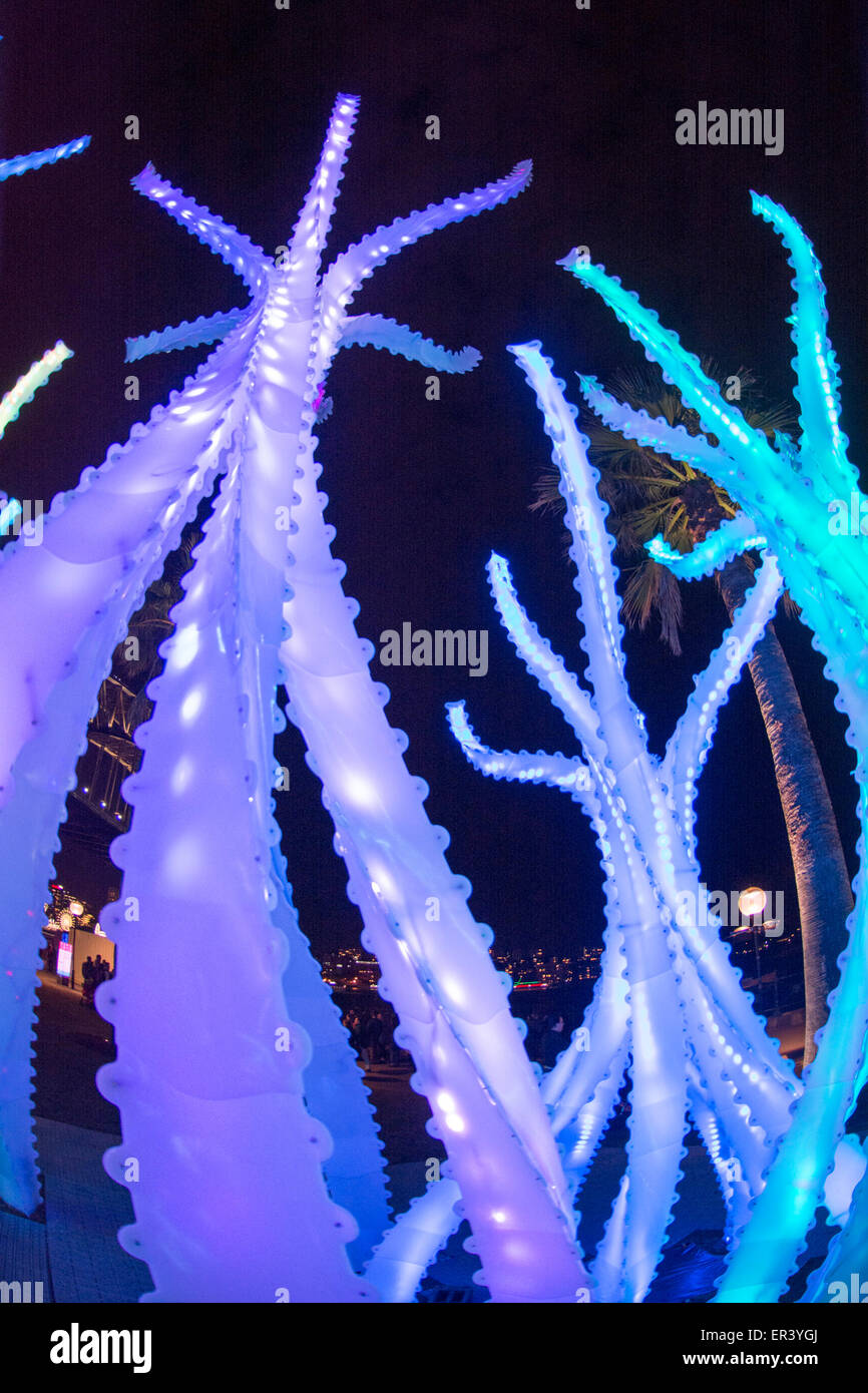 Sydney, AUSTRALIA - May 26, 2015: Arclight light sculpture that echoes ...