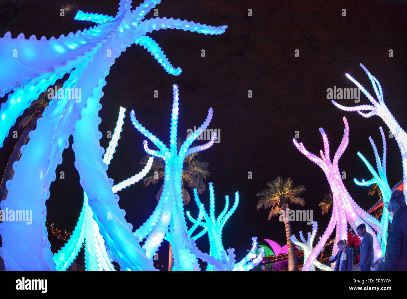 Sydney, AUSTRALIA - May 26, 2015: Arclight light sculpture that echoes ...