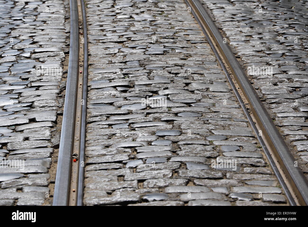 Rails in Lisbon Stock Photo - Alamy
