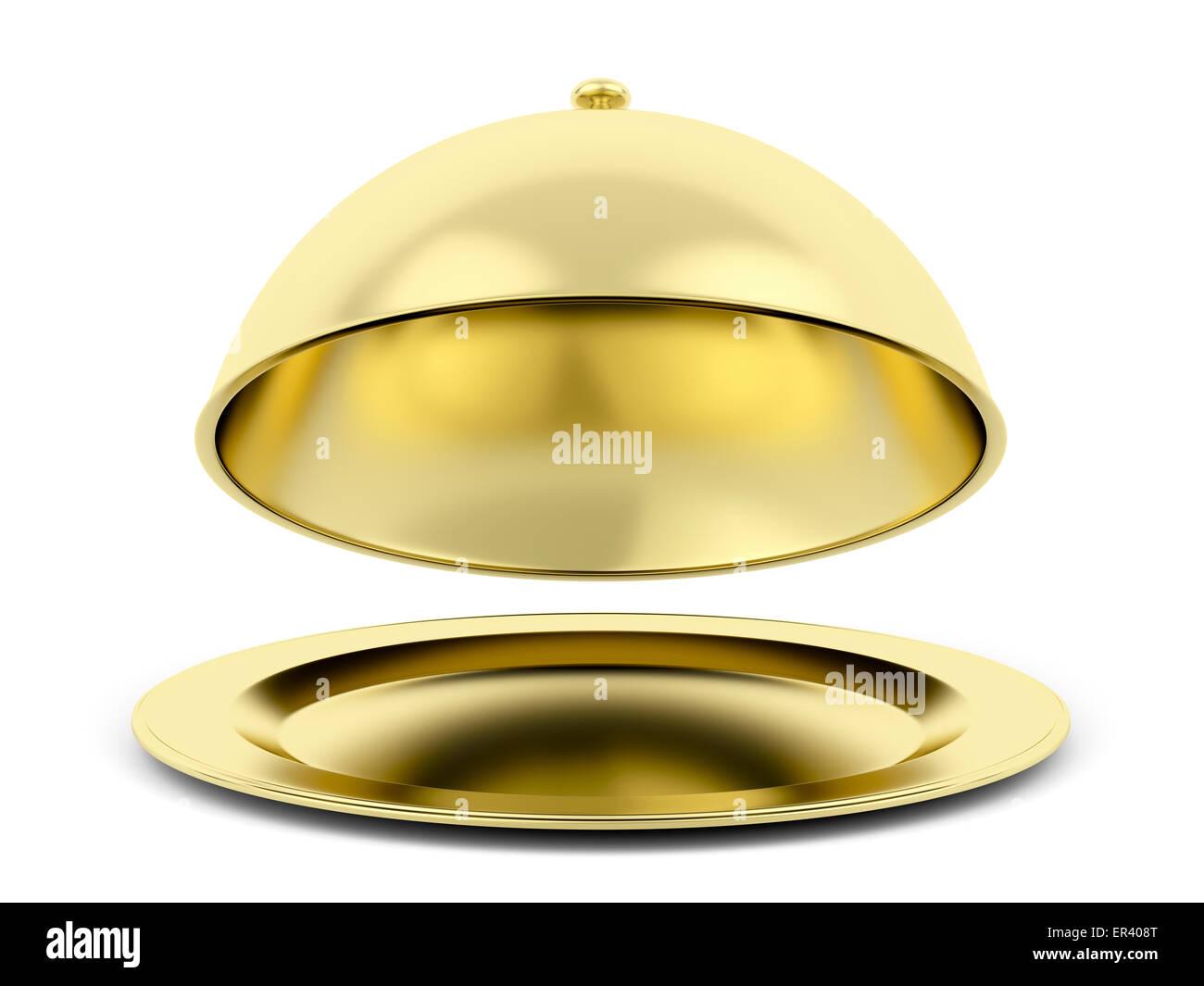 Gold cloche with open lid on white background Stock Photo - Alamy
