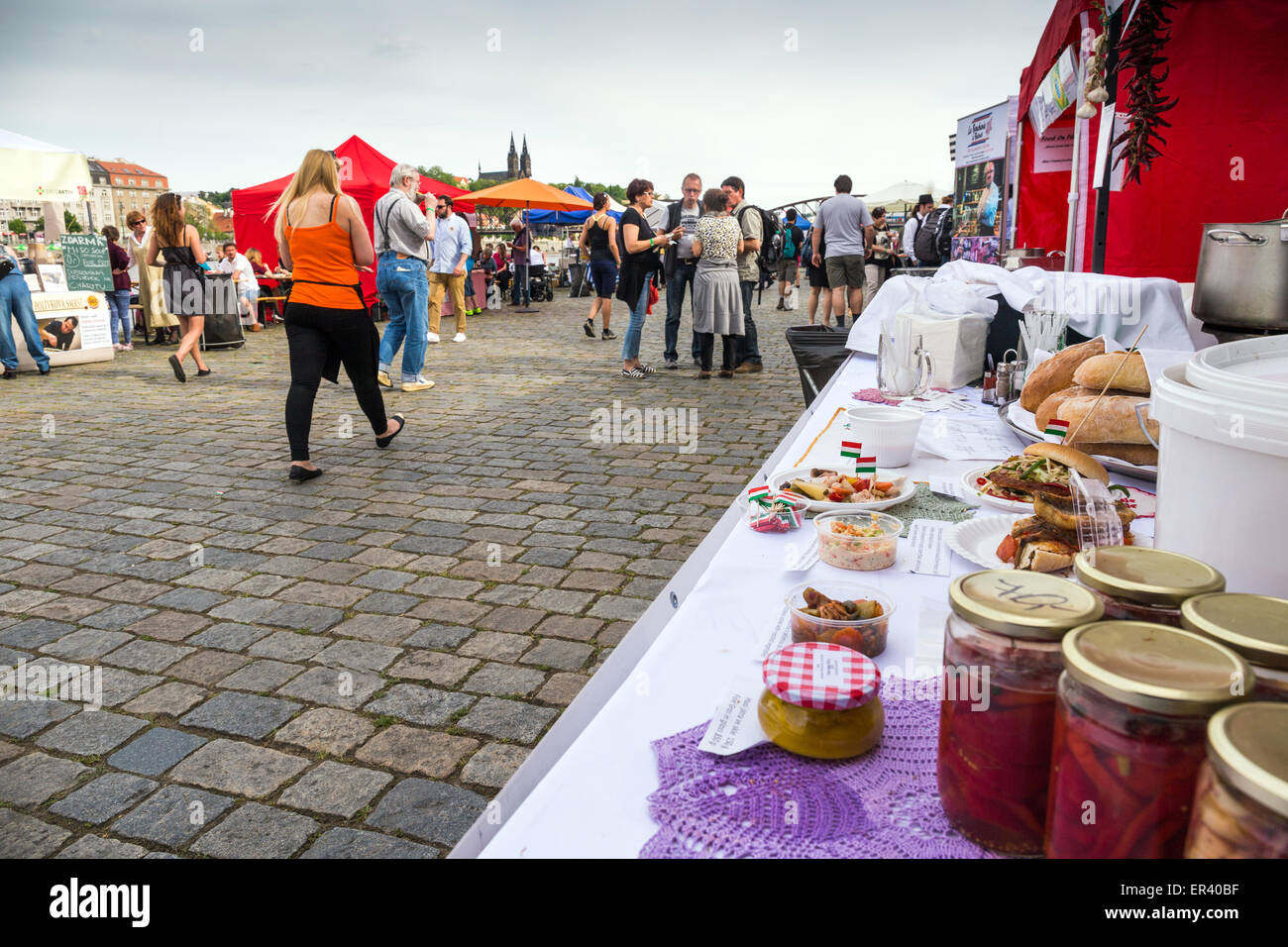Prague street market on the embankment of river Vltava, Prague, Czech ...