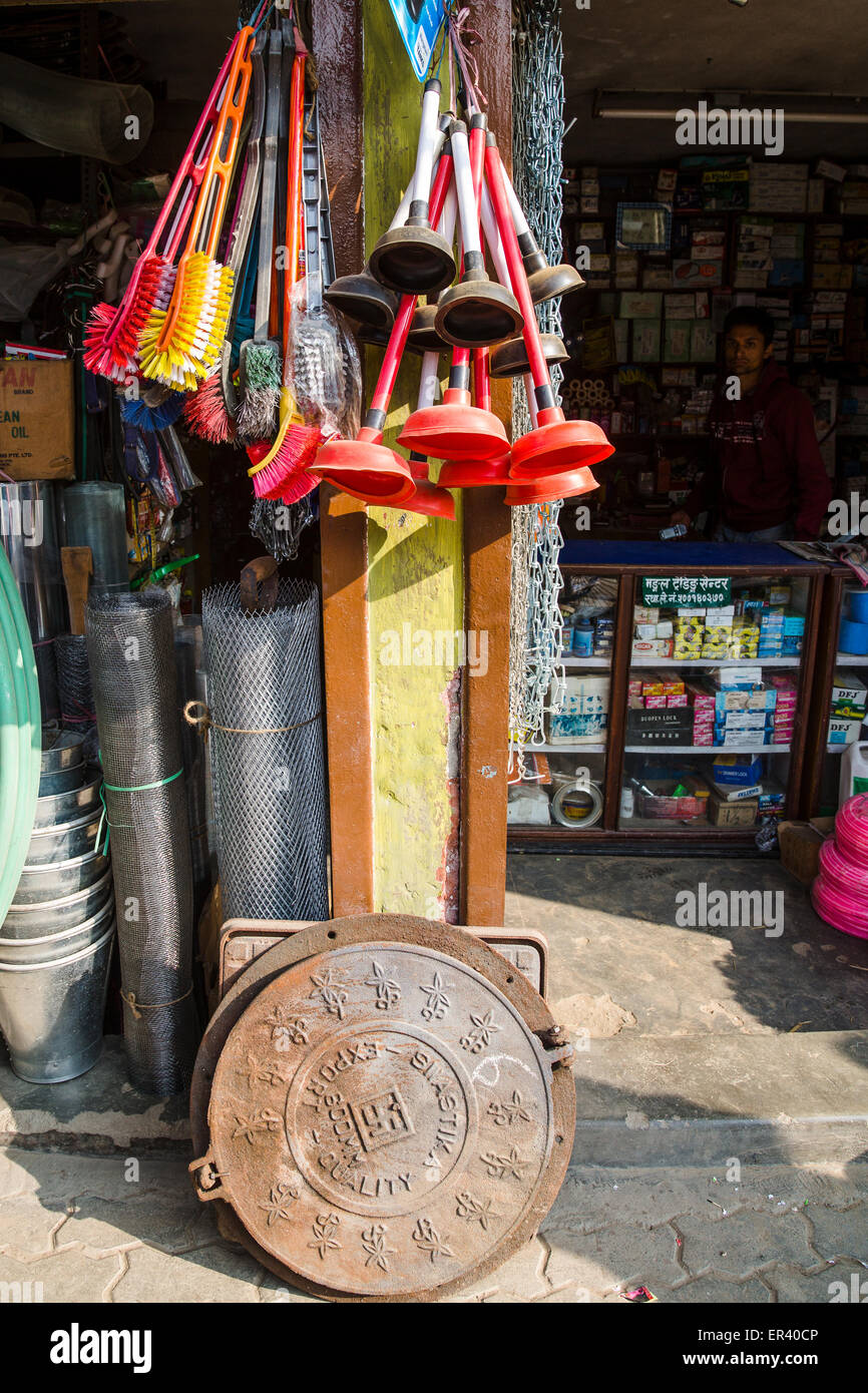 Street scene in Kathmandu, Nepal showing hardware shop Stock Photo - Alamy