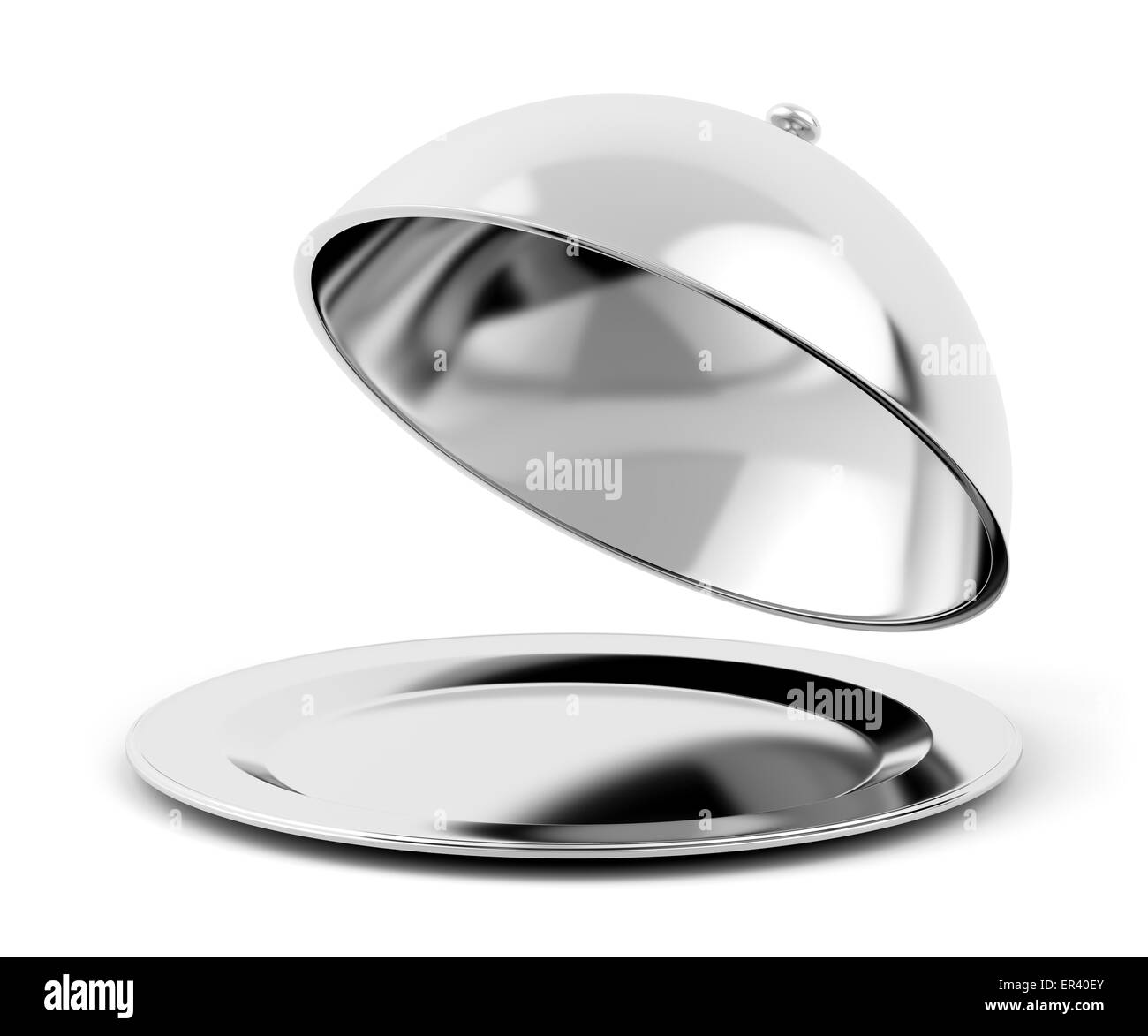 Restaurant cloche with open lid on white background Stock Photo - Alamy